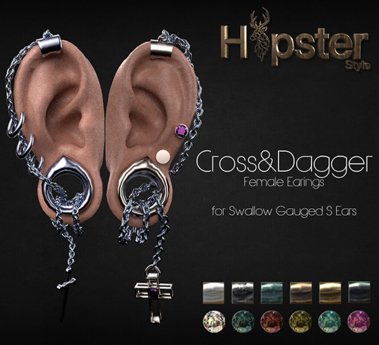 Second Life Marketplace - [Hipster Style] Cross&Dagger FEMALE Earings ...